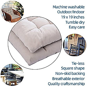 FABRICASTLE Outdoor Chair Cushions Patio Cushion Premium Comfortable Thick Fill Tufted 19" x 19" Floor Wicker Seat Pads, 2 Count (Cream, 2)
