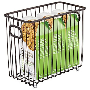 mDesign Metal Farmhouse Kitchen Pantry Food Storage Organizer Basket Bin - Wire Grid Design - for Cabinets, Cupboards, Shelves, Countertops - Holds Potatoes, Onions, Fruit - Medium - Bronze