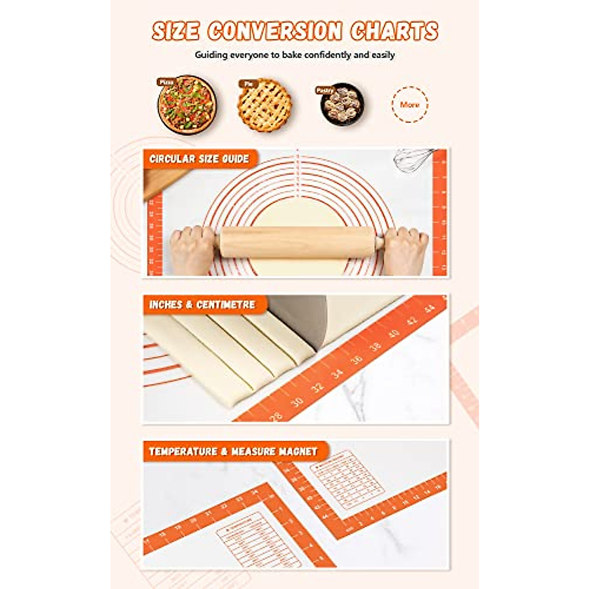 MMmat Silicone Pastry Mat, Extra Large Non-slip Silicone Baking Mat with Measurements, Counter Mat, Dough Rolling Mat, Fondant and Pie Crust Mat, (36 x 24 IN) 36'' By 24''