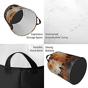 Laundry Basket,Zombies Dead Men Walking Body In The Doom Mist At Night Sky Haunted Theme,Large Canvas Fabric Lightweight Storage Basket/Toy Organizer/Dirty Clothes Collapsible Waterproof For College Dorms-Large