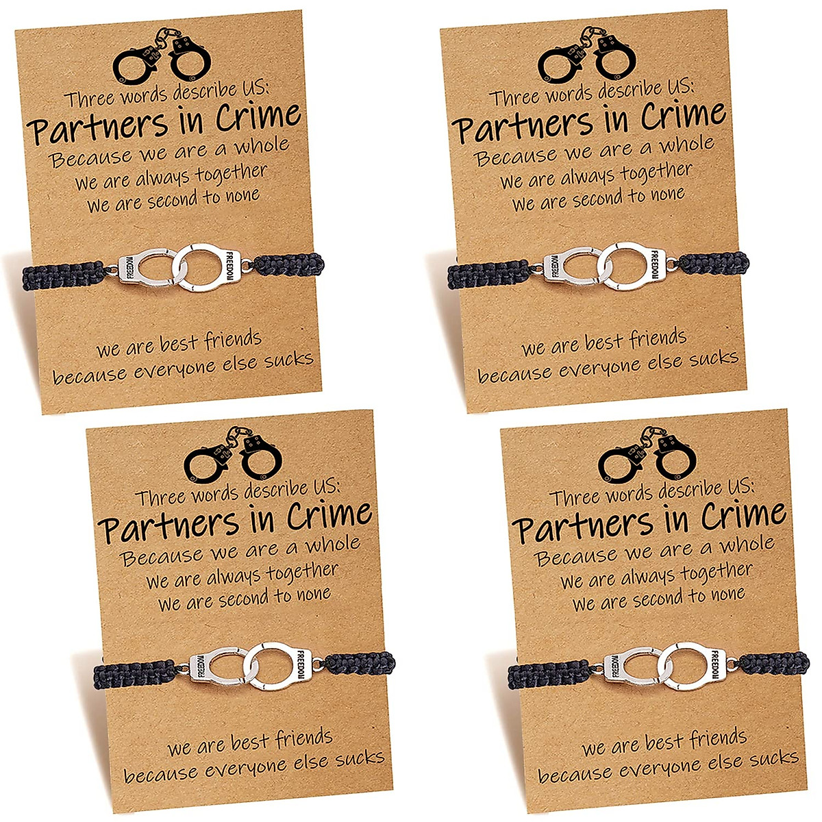 RAYSTAR Best Friend Bracelets for 4 Partners in Crime Women Girls Gifts for Handcuff Matching Best Friend Friendship BFF Bracelets for 4