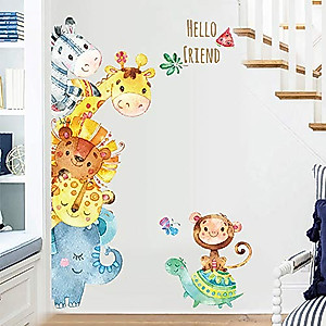 Cartoon Animals Wall Stickers DIY Children Mural Decals for Nursery Kids Baby Room Decor Bedroom Wardrobe Classroom Door Decoration (Animal)