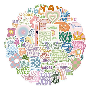 Cute Preppy Stickers 50 Pcs, Pastel Inspirational Stickers, Vinyl Waterproof Aesthetic Motivational Stickers for Water Bottles Laptop Phone Computer Guitar
