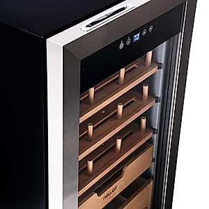 NewAir x Boveda 500 Count Electric Humidor, Spanish Cedar Shelves with Temperature Control, Cigar Humidor Box with Built-In Boveda Humidity Control in Stainless Steel