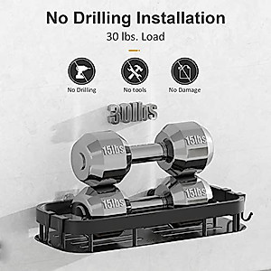 SAYUUM Adhesive Shower Rack, 2-Pack Bathroom Organizer with Storage Cylinder, No Drilling Large Capacity Wall Mounted Shower Caddy with 8 Hooks,Rustproof Organizer Shelf for Shower, Kitchen