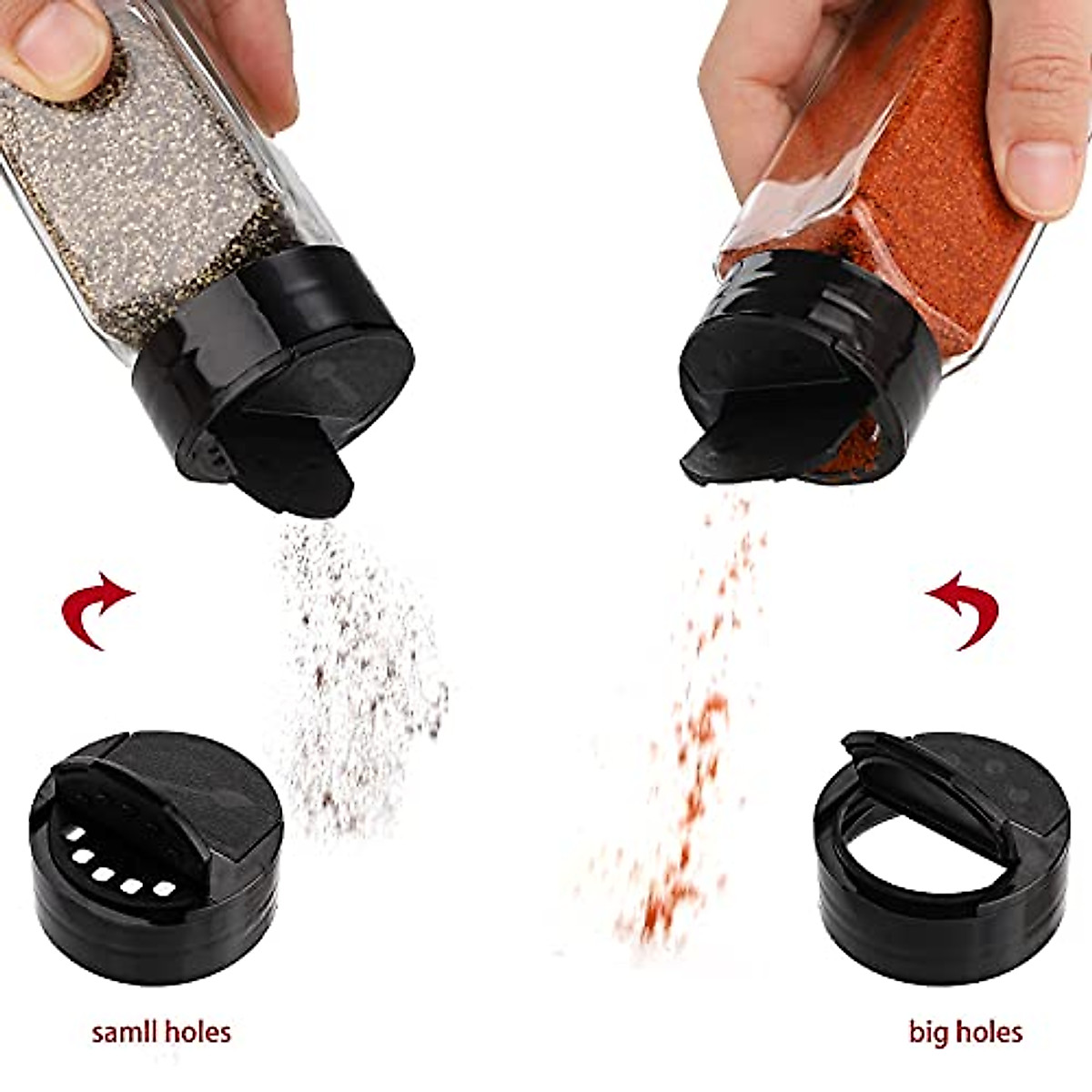 Tebery 30 Pack Glass Spice Jars Square Glass Bottles with Black Caps, 4oz Empty Spice Containers Shakers Complete Organizer Set Includes Wide Funnel and Labels