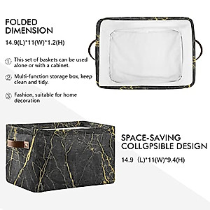 WELLDAY 2PCS Storage Basket Black Gold Marble Pattern Large Foldable Storage Bin Cube Collapsible Organizer