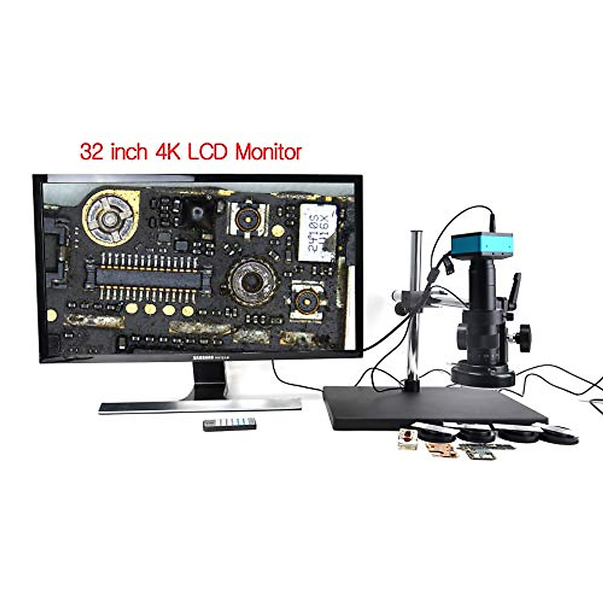HAYEAR 4K HDMI Microscope Camera Kit for Industry Lab PCB USB Output TF Card Video Recorder +180X C-Mount Lens + Big Stereo Stand +144 LED Light