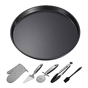 Pizza Pan Set Carbon Steel for Oven, 14 inch Nonstick Pizza Pan with tools,6 in 1 for Home Baking Kitchen Oven Restaurant