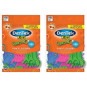 DenTek Kids Fun Flossers Wild Fruit | 75-Count Floss Picks | 2-Pack