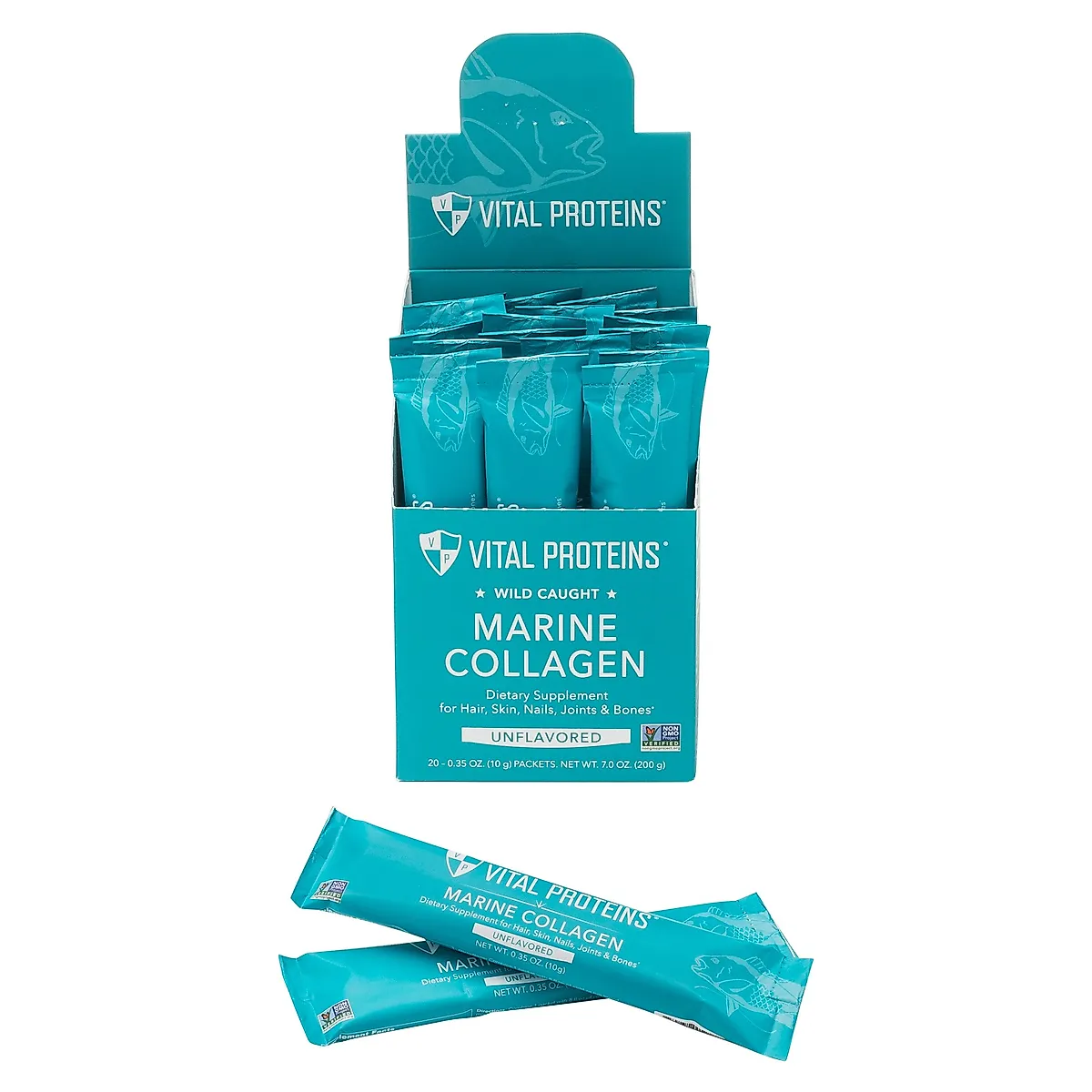 Vital Proteins Marine Collagen Peptides Powder Supplement 7.8 oz Canister + Stick Packs (10 g) (Box of 20)