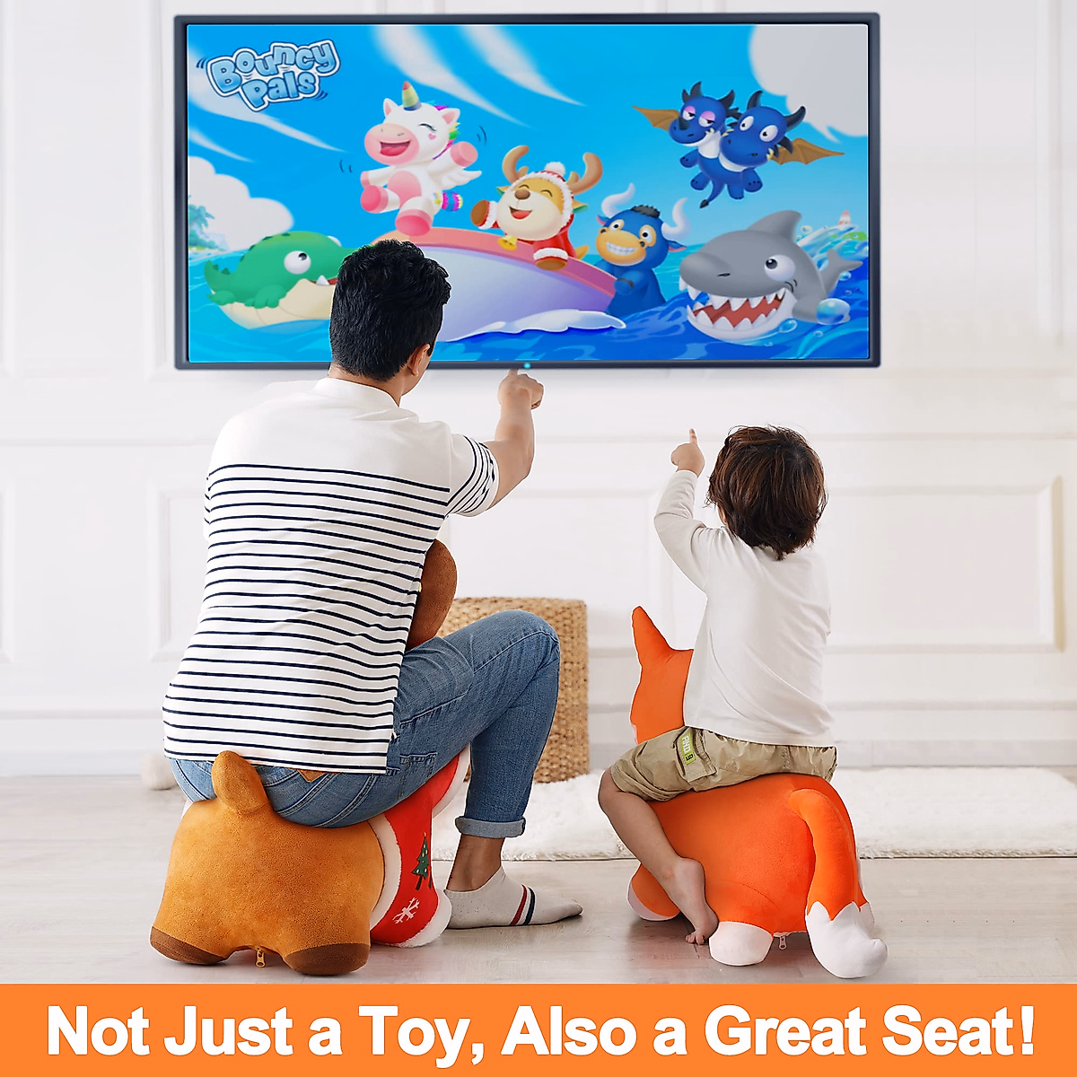 iPlay, iLearn Bouncy Pals Fox Hopping Horse, Plush Inflatable Animal Hopper, Indoor n Outdoor Ride on Jumping Bounce Toys, Birthday Gift for 18 Months 2 3 4 5 Year Old Kids Toddlers Boys Girls