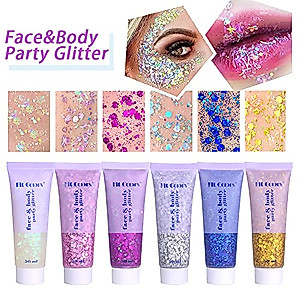 Face Glitter Gel,Pink Body Glitter Gel,Chunky Glitter for Face Body Hair Nails Eyeshadow Holographic Cosmetic,Festival Glitter Makeup,50ml (#03 Pink ,2PCS)