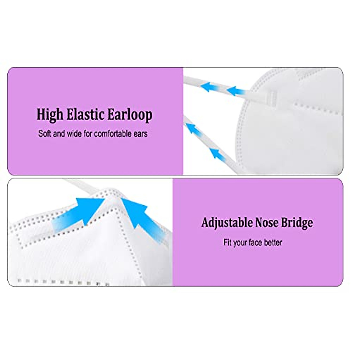 VERNASSA KN95 Face Mask 50 Pcs, 5-Ply Breathable KN95 Masks, Filter Efficiency≥95% Against PM2.5, Individually Wrapped, Disposable White Face Masks