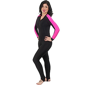 Women's Black Pink Scuba Snorkeling Swim Lycra Skin Full Suit, SM