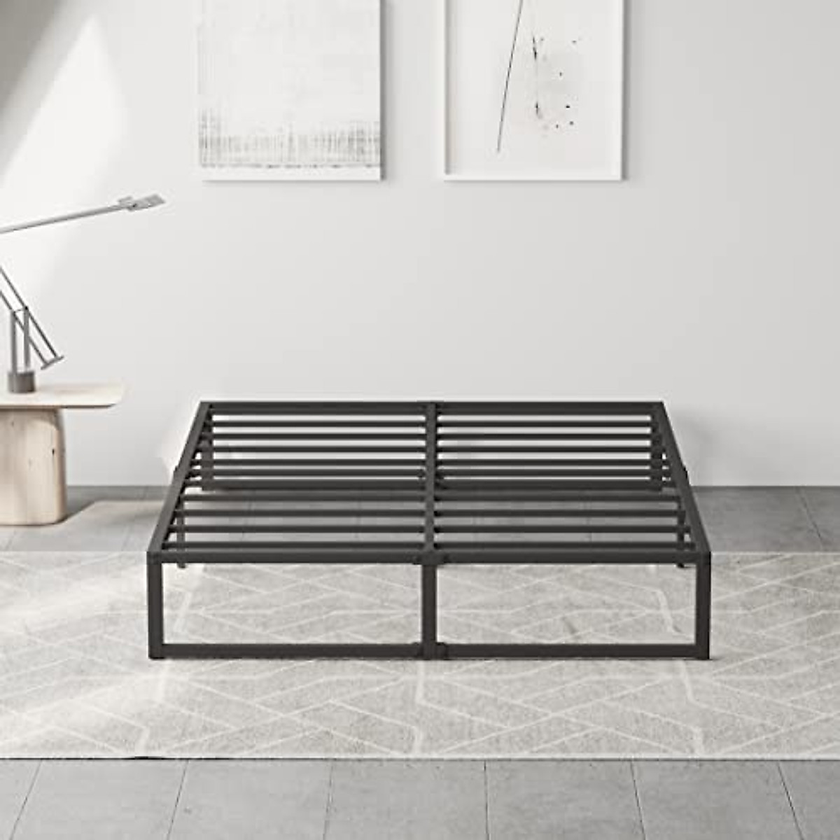 Richwanone 14 inch Full Bed Frame Metal Platform Mattress Foundation with Steel Slat Support, No Box Spring Needed, Easy Assembly, Black