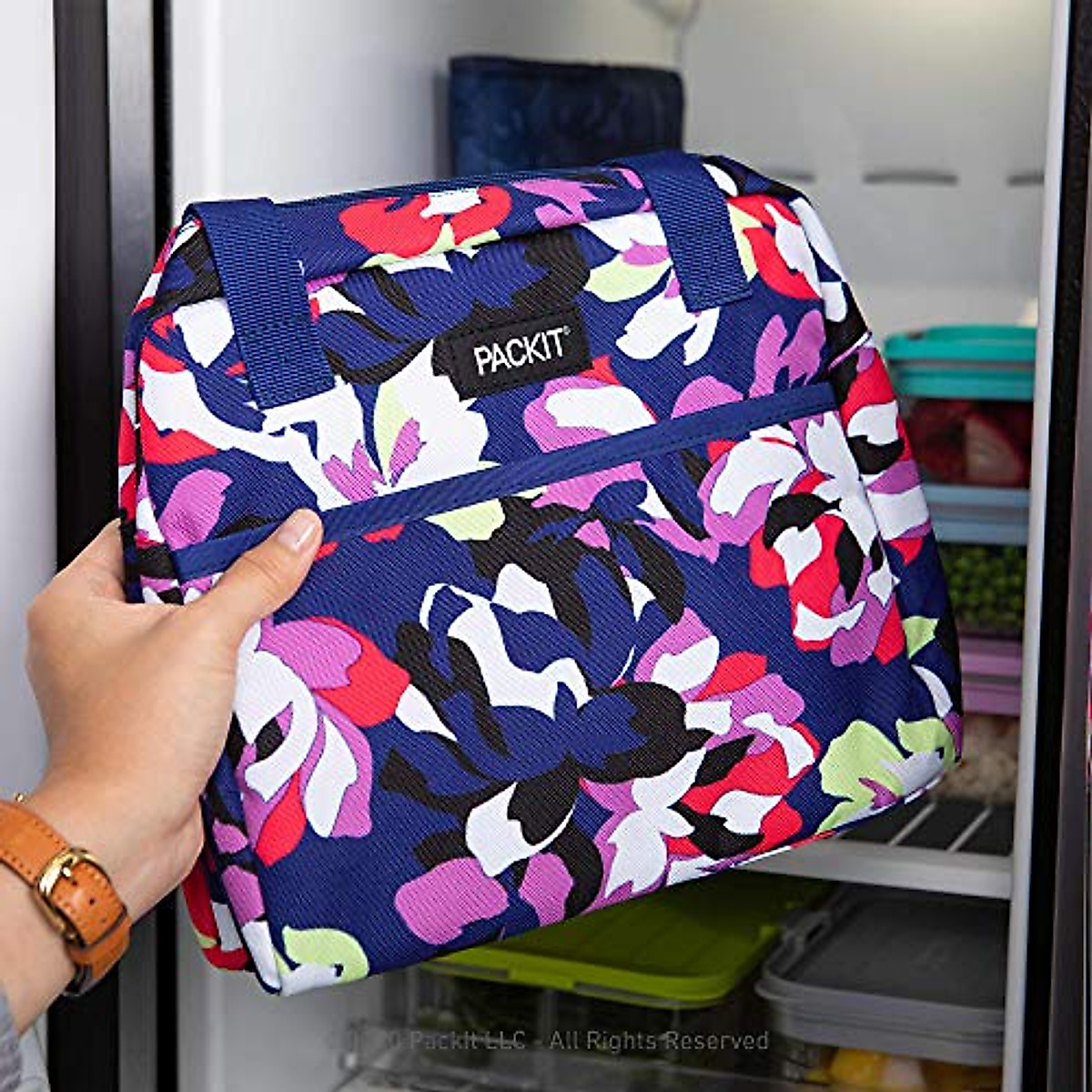 PackIt Freezable Hampton Lunch Bag with Shoulder Straps, Bright Floral