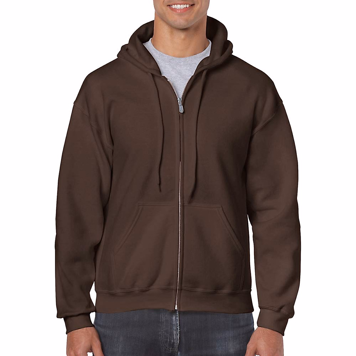 Gildan Heavy Blend Unisex Adult Full Zip Hooded Sweatshirt Top (2XL) (Dark Chocolate)