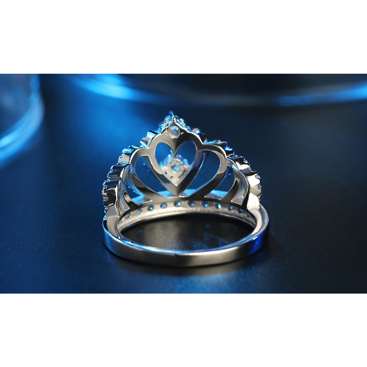 Princess Queen Crown Rings for Women Eternity Heart-Shaped Promise Ring Zircon Jewelry Silver 6