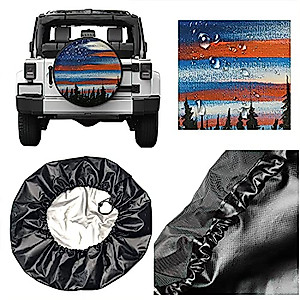 Aomacsi American Flag Spare Tire Cover 14 Inch Waterproof Sun Protection Fit for Trailers, RV, SUV, Off-Road Vehicle, Camper, and Trucks Black (American Flag 1, 14 Inch)