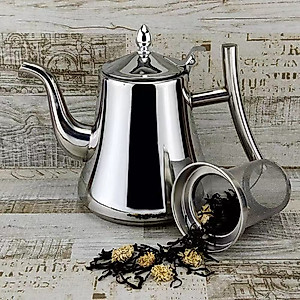 50oz/ 1500ml Stainless Steel Teapot, JYJFGSFA Metal Tea Kettle with Removable Infuser, Oil Can with Filter Coffee Server Table Serving Pot for Home, Restaurant, Outdoor, Dishwasher Safe(Silver)