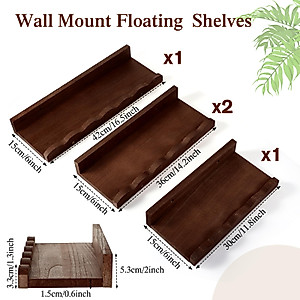 Suzile Set of 4 Floating Nursery Book Shelves for Wall Wood Floating Bookshelves Picture Small Ledge Shelf for Wall Boys Girls Teen Room Bathroom Bedroom Decor Storage(Walnut Brown)