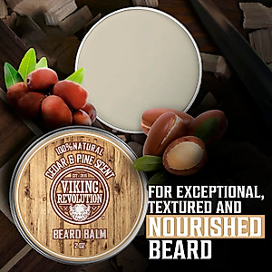 Viking Revolution Cedar and Pine Beard Balm - Beard Butter with Argan Oil, Beard Softener for Men with Jojoba Oil - Beard Moisturizer for Men with Beeswax - Beard Wax for Men (2oz, 1 Pack)