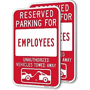 SmartSign Reserved Parking For Employees Sign - 2 Pack, Unauthorized Vehicles Towed Sign, 18 x 12 inch, 2mm Thick Aluminum Composite, Red and White, Made in USA
