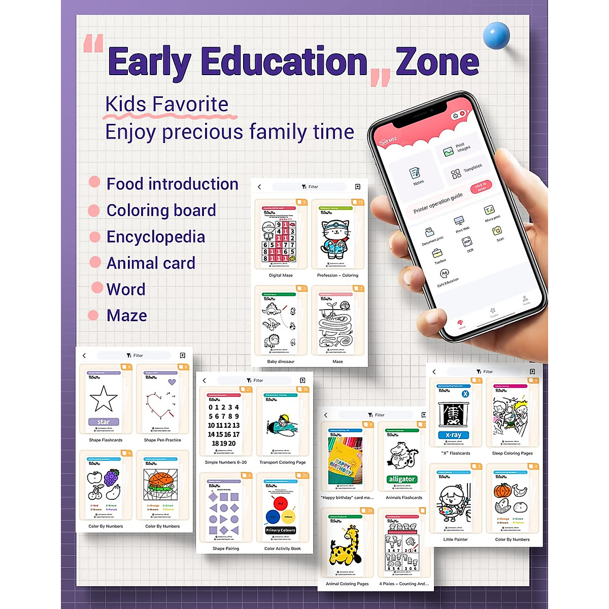 Memoking Inkless Sticker Printer - 300dpi M02Pro Thermal Mini Printer for Phone, Bluetooth Sticky Note Printer, Portable Pocket Printer Machine - Pink Mini Photo Printer for DIY, Study Notes