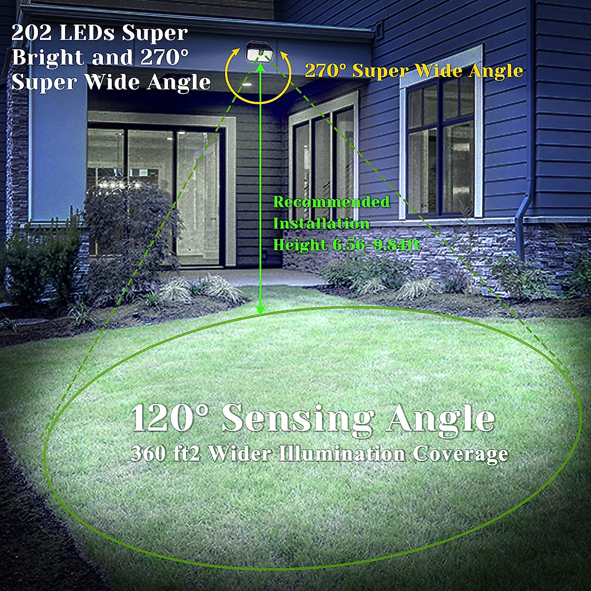 Biling Solar Motion Sensor Lights Outdoor, 202 LEDs Solar Security Light with Motion Sensor, IP65 Waterproof Solar Powered Wall Lights with 3M Tape for Deck Fence Porch Garden Yard Garage (2 Pack)