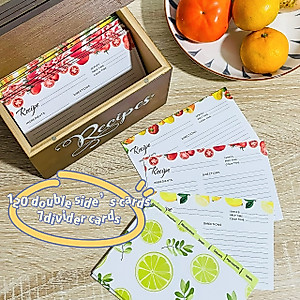 Lumicook Cursive Wood Recipe Box with 120 Double Sided Cards and 7 Dividers | Bamboo Recipe Card Box with Phone and Card Holder | Dark Brown Bamboo Wood Recipe Organizer