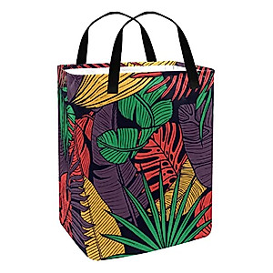 Tropical Leaves Print Collapsible Laundry Hamper, 60L Waterproof Laundry Baskets Washing Bin Clothes Toys Storage for Dorm Bathroom Bedroom
