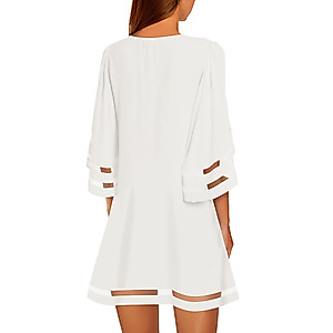 LookbookStore White Dresses for Graduation Shift Dress White Graduation Dress Women's Casual 3/4 Sleeve Dress for Women Summer Loose Tunic Wedding Guest Dresses Brilliant White Size L Size 12 14