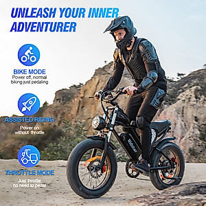 Ridstar 1000W 30MPH Fat Tire Electric Motorcycle with Removable 48V20Ah Battery and Full Suspension