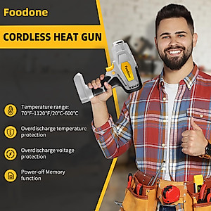 Cordless Heat Gun for Dewalt 20v Battery, Foodone Hot Air Gun with LCD Digital Display up to 1120℉(600℃), Pistola de Calor Portable Heat Shrink Gun with 5 Nozzles for Shrink Tubing,Crafting,Vinyl Wrap