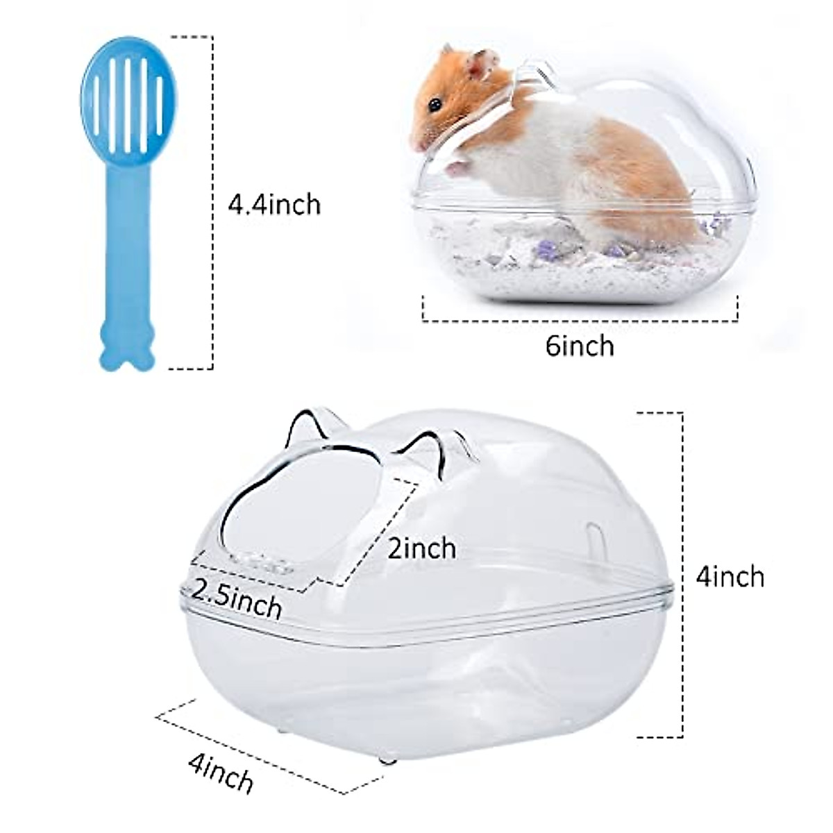 NAWTOR Hamster Sand Bath Transparent Hamster Bath Scoop Large Set Cage Accessories, Hamster Cagefor Hamsters Mice Lemming Gerbils or Other Small Pets