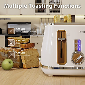 evoloop Toaster 4 Slice, Oversize Retro Stainless Steel Bread Toaster with Dual Independent Control Panels, 6 Browning Level, Bagel, Defrost & Cancel, -1.5" Extra Wide Slots, Removable Crumb Tray