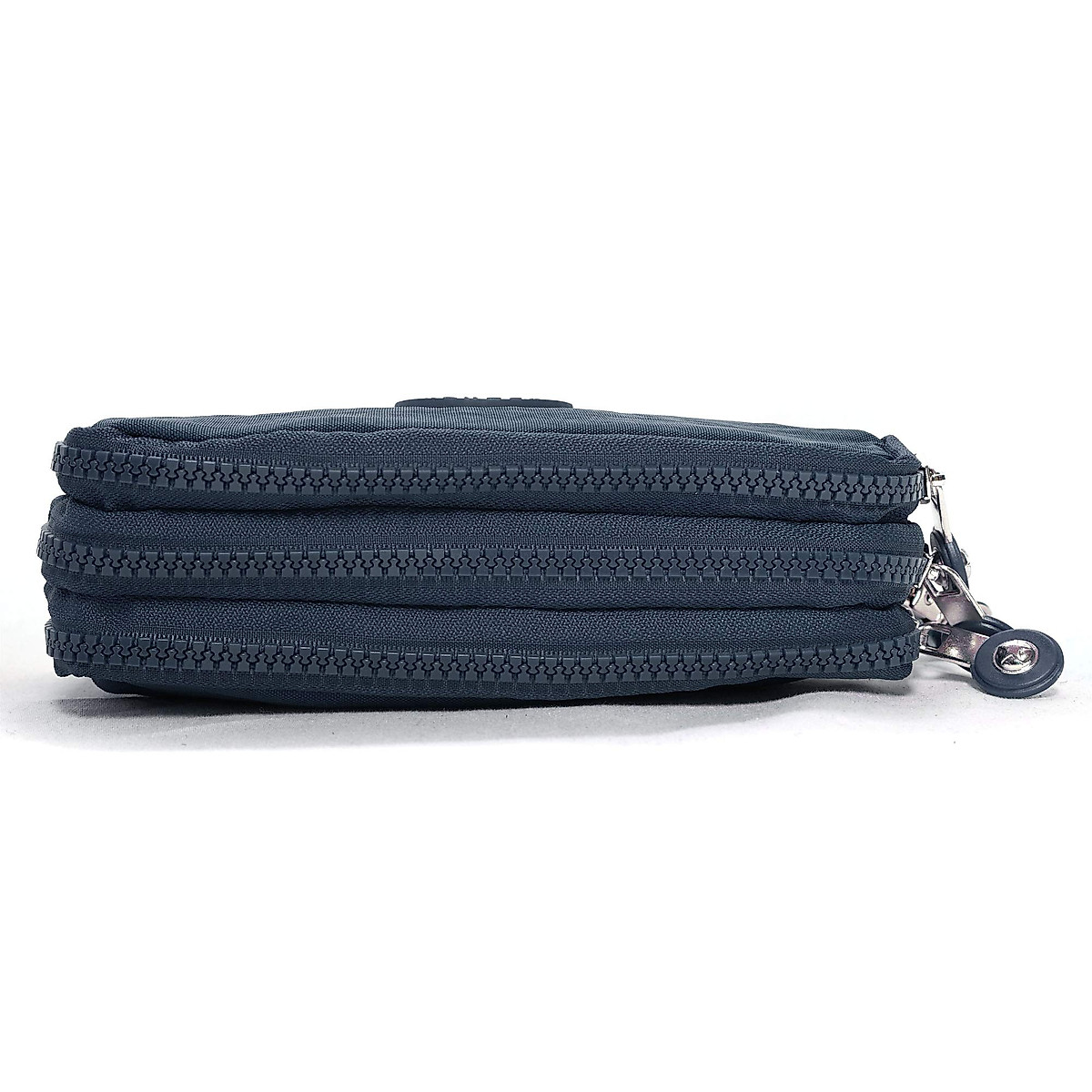 Nupouch Malibu Wristlet Three Zipper Wallet Purse, Handbag, Washed Nylon, Navy