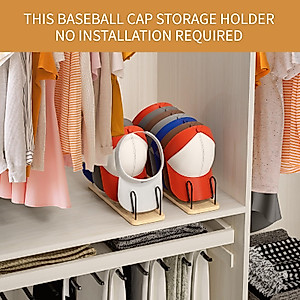 PECHOI Hat Organizer for baseball Caps 2 Pack Wooden Hat Rack Stand for Closet Storage up to 14 Ball Caps