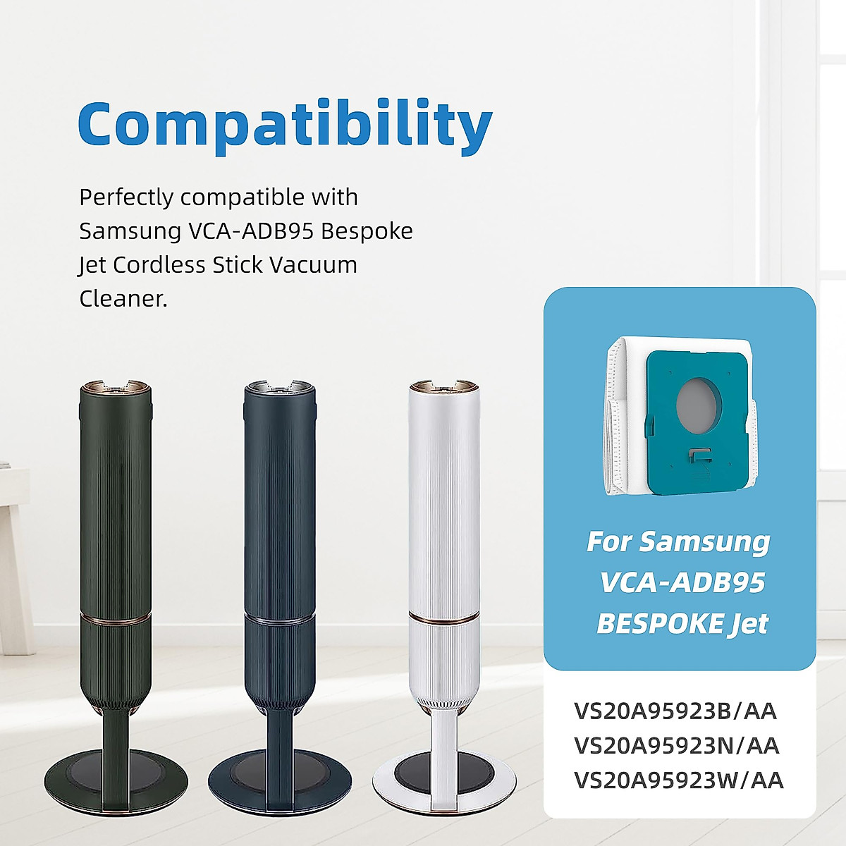Reinlichkeit Vca-ADB95, ADB953 Dust Bag,Replacement for Samsung Bespoke Jet Cordless Stick Vacuum Cleaner，10 Packs, Automatic Dust Collection Bag
