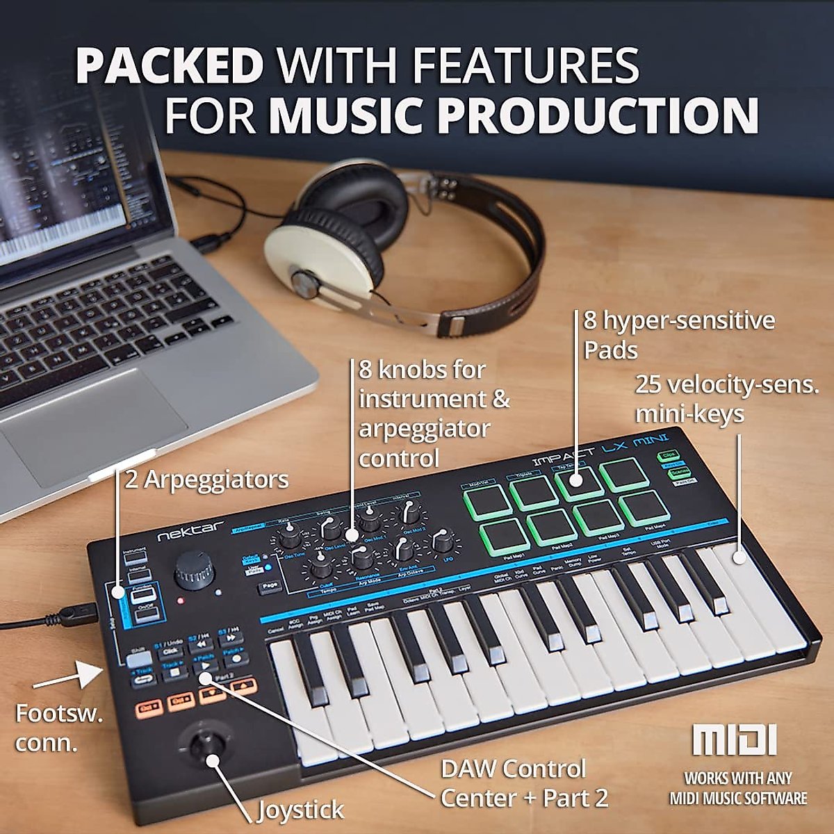 Nektar Impact LX Mini - USB MIDI Controller Keyboard with Nektar DAW Integration Black