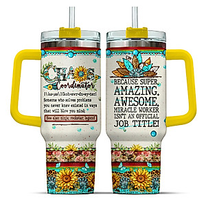9GIFT4YOU Chaos Coordinator Leopard Sunflower, Tumbler 40 Oz With Handle Lid And Straw, Chaos Coordinator Gifts, Handle Tumblers Flower Butterfly Yellow Coffee Women For Floral Black
