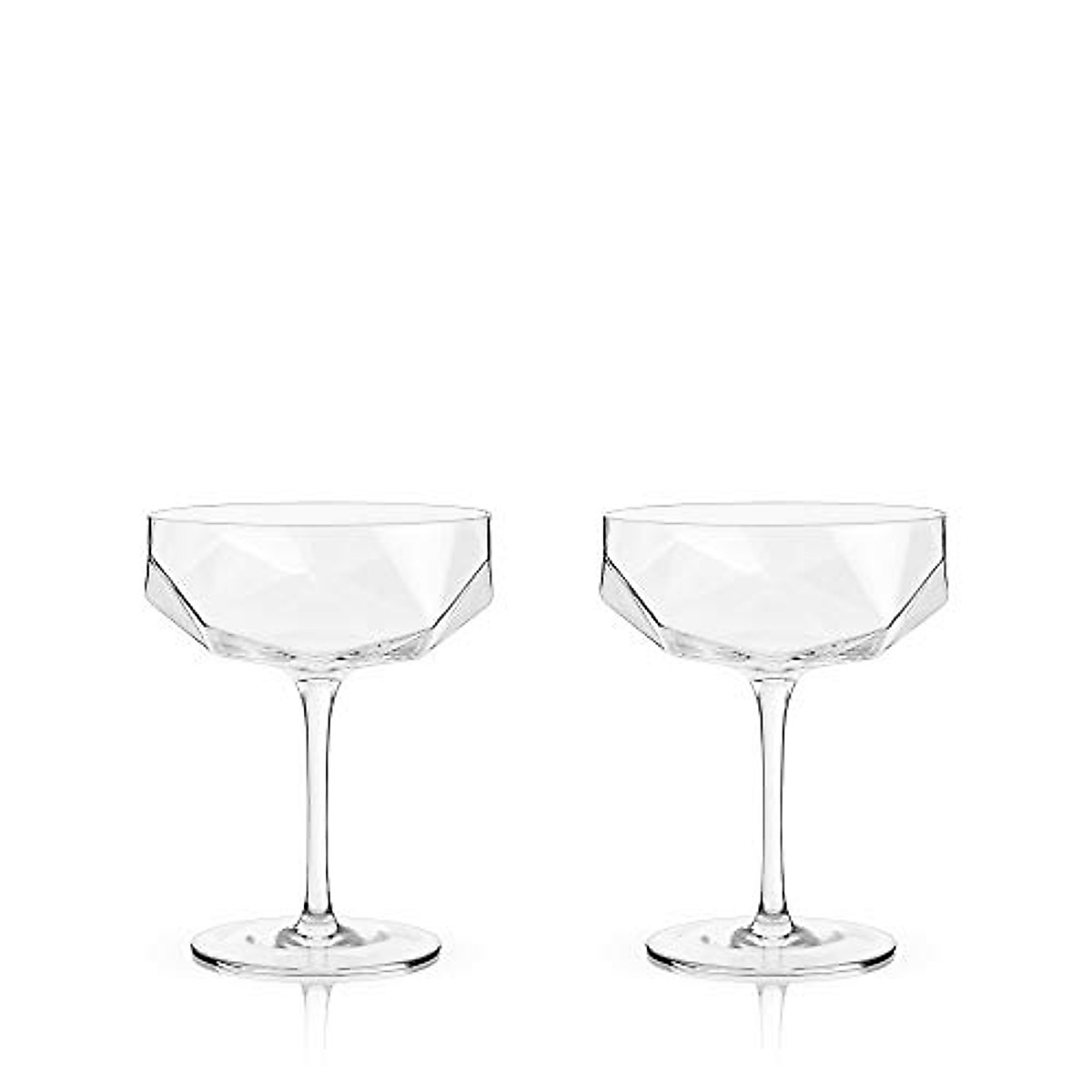 Viski Faceted Coupe Glasses set of 2, Champagn, Martini, Wine, Crystal Cocktail Glasses for Bar, Drinking Glass Set of 2, 7oz