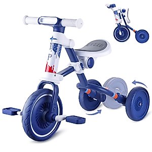 Lipneaed 3 in 1 Toddler Tricycles for 1 to 4 Years Old Kids, Trike for Boys Girls Balance Bike with Adjustable Seat Height Convertible Rear Wheels and Removable Pedal (Blue)