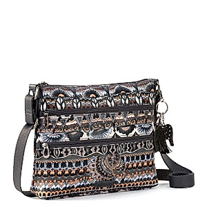 Sakroots Artist Circle Basic Crossbody Bag in Canvas, Multifunctional Purse, Grey One World