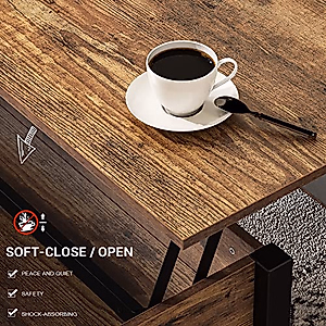 Osfvolr Lift Top Coffee Table, Coffee Table with Storage Drawers and Adjustable Metal Legs, Vintage Wood Living Room Tables with Hidden Compartment and Open Shelf, Brown