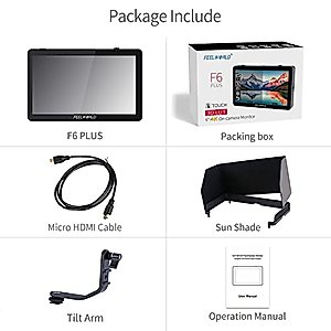 FEELWORLD F6 Plus 6 inch DSLR Camera Field Touch Screen Monitor with HDR 3D Lut Small Full HD 1920x1080 IPS Video Peaking Focus Assist 4K HDMI 8.4V DC Input Output Include Tilt Arm