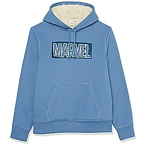 Amazon Essentials Men's Disney Sherpa-Lined Pullover Hoodie Sweatshirts, Marvel Logo, Medium