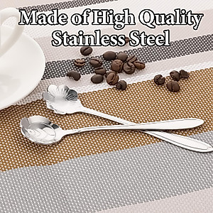 8 Pcs Flower Dessert Spoons, Stainless Steel Coffee Teaspoon Set - Cute Mini Tableware for Demitasse Espresso, 4 Styles (Silver)