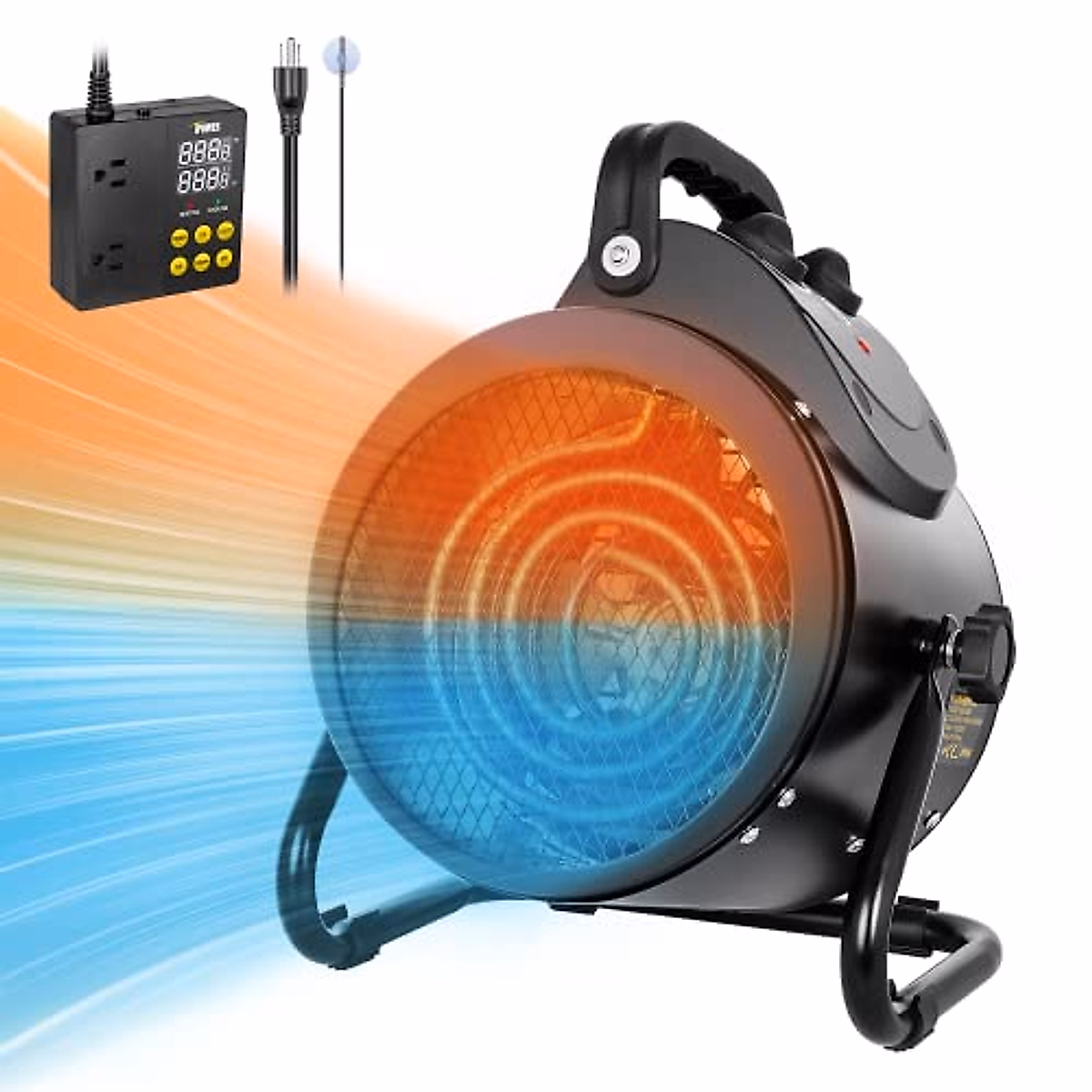 iPower Electric Heater Fan with Digital Cooling Thermostat Controller for Greenhouse, Grow Tent, Workplace, Overheat Protection, Fast Heating, Black